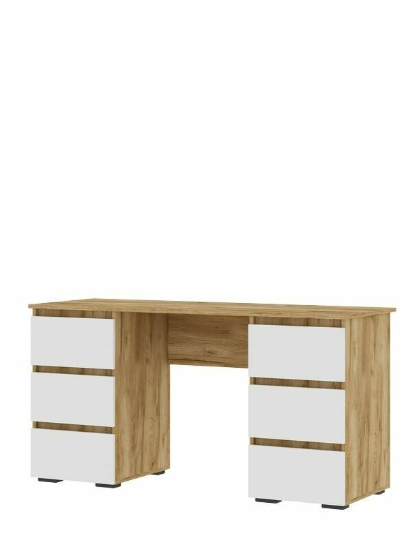 Стол письменный с двумя тумбами, 6 выдвижных ящиков, ЛДСП, 142x73x50 см, Хелен