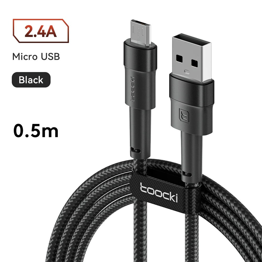 Toocki Micro USB кабель 2.4A, черный, 0.5м