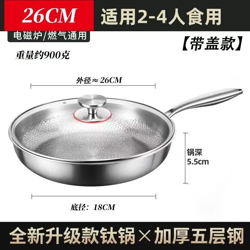 Трансграничная немецкая высококачественная трехслойная стальная титановая сковорода с молотым покрытием, не покрытая, для домашнего использования, для стейков, антипригарная сковорода, титановая сковорода, плоская сковорода