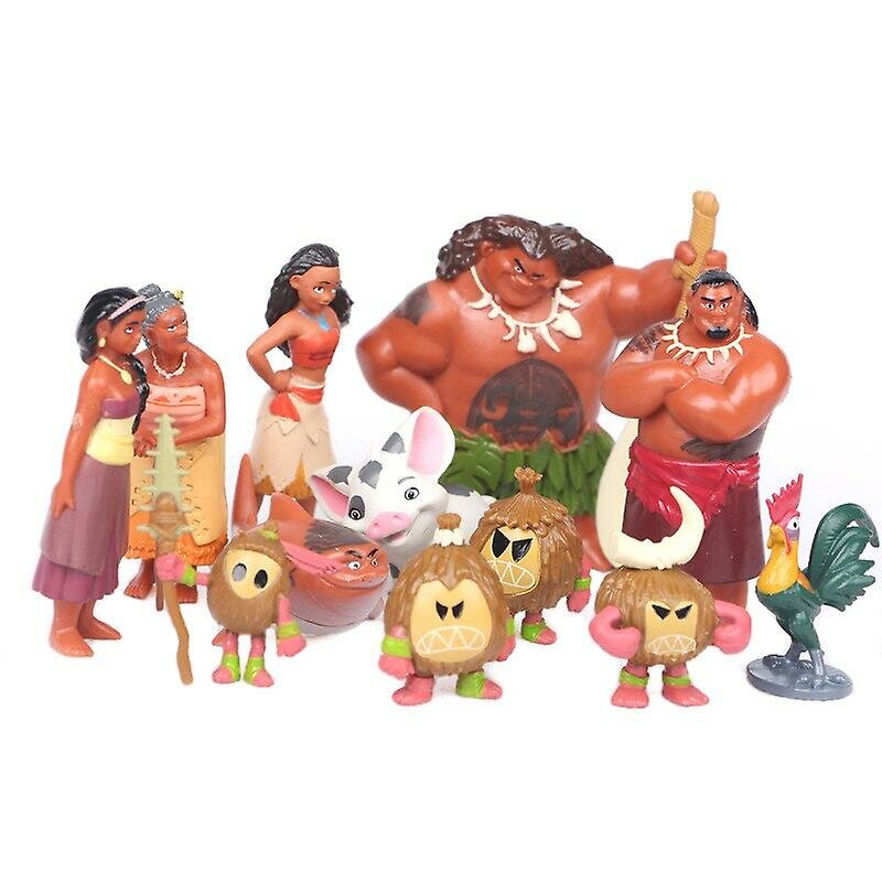 12pcs / Set Мультфильм Moana Принцесса Легенда Vaiana Мауи Старший Туи Тала Heihei Pua Действие фигура украшение Игрушки Дети День рождения Подарки (красочные)