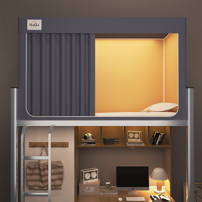 Занавеска для кровати в студенческом общежитии, светонепроницаемая, пылезащитная, москитная сетка с кронштейном, стиль на молнии, односпальная москитная сетка для двухъярусной кровати 0.9 м