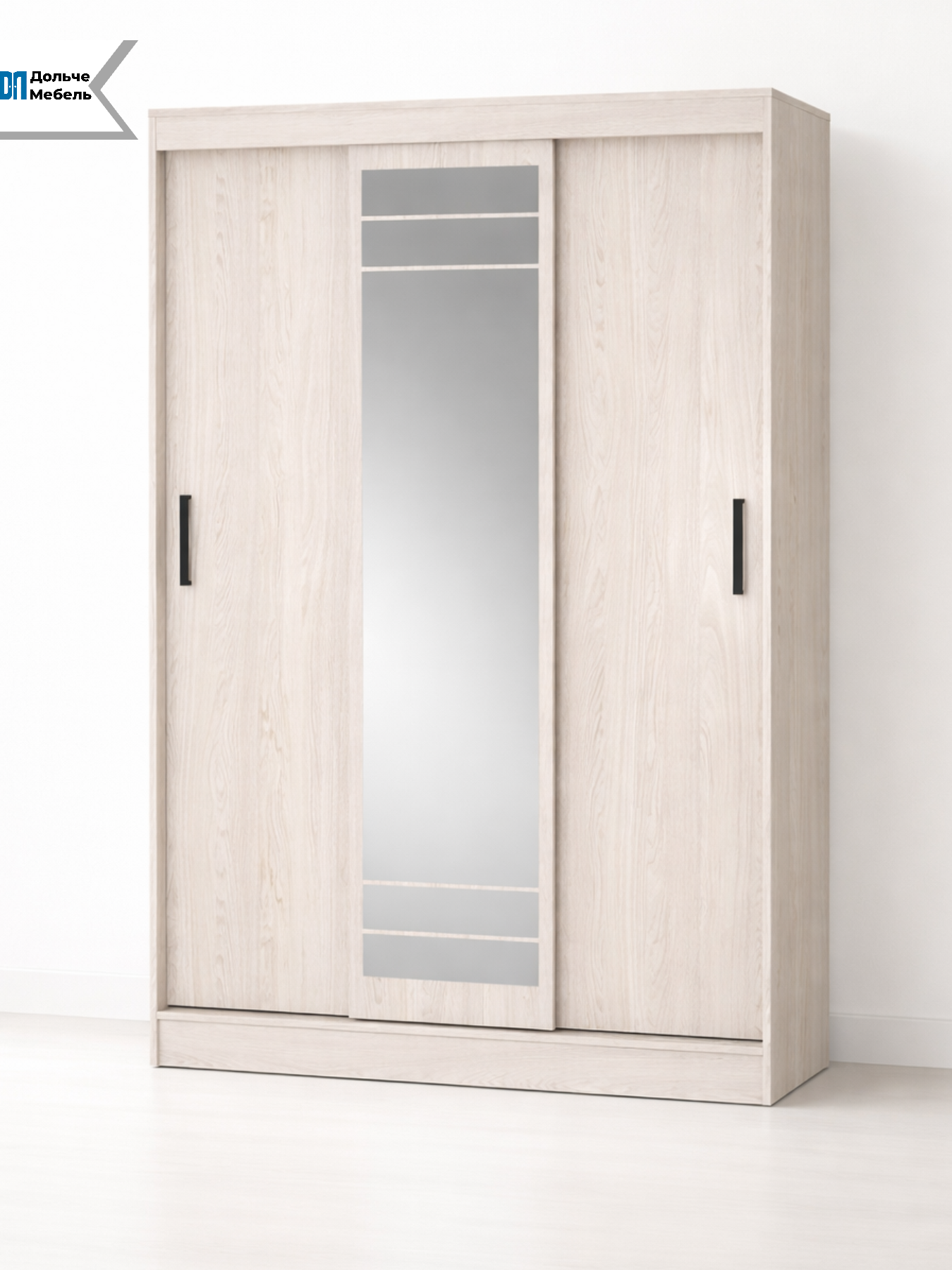 Шкаф-купе для одежды с зеркалом в спальню Тео ШКК-02 131 см, цвет ясень белый