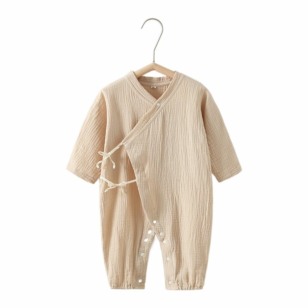 Детская цельнокроеная хлопчатобумажная марля с длинными рукавами-светло-хаки-73