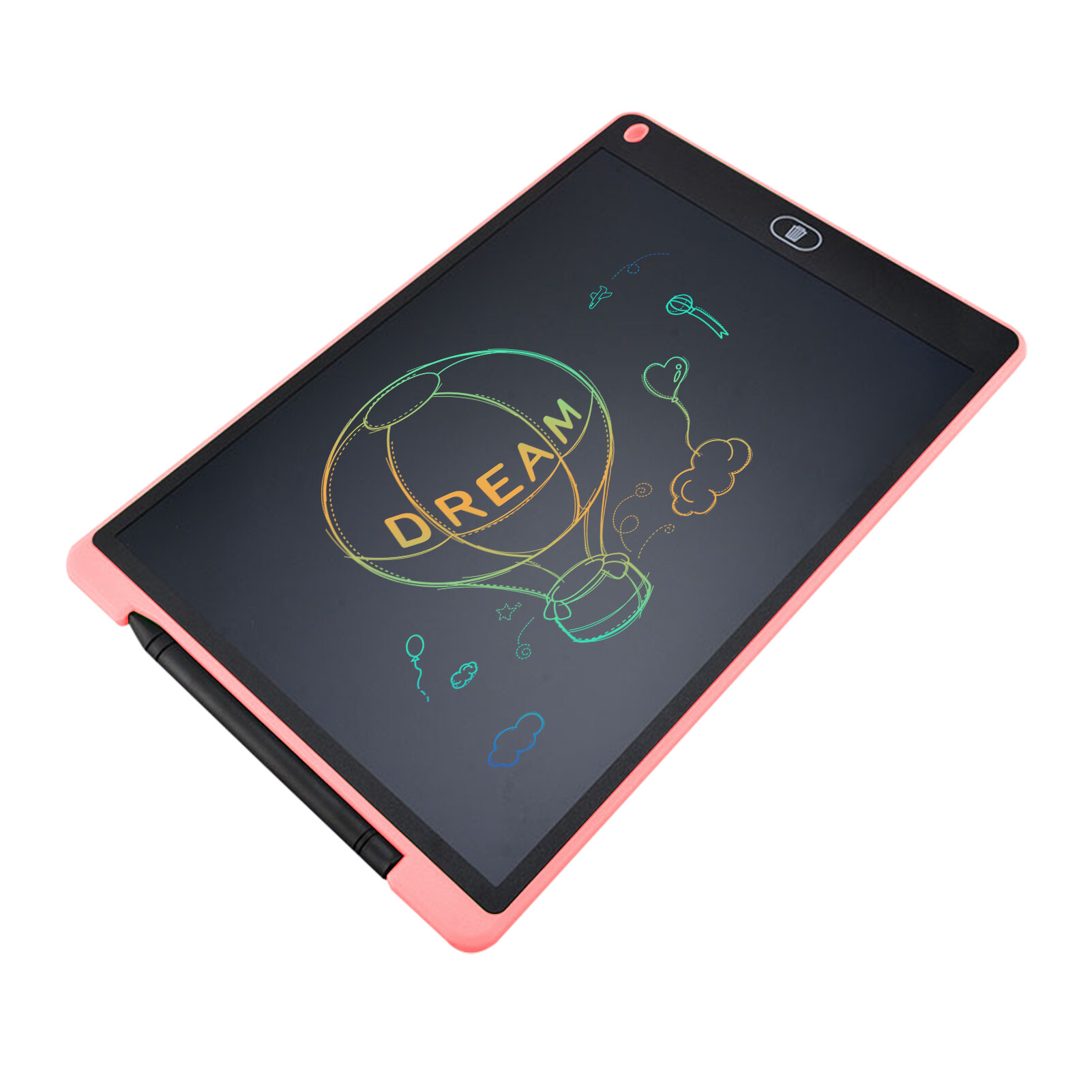 12 Inch LCD Writing Tablet Electronic Digital Drawing Board Erasable Writing Pad Color Screen One-Click Erase with Lock Button Black White Red Green Blue Pink ABS 1* CR2025 Button Cell 28.3*18.5*0.5cm for Children Adults Home Office School