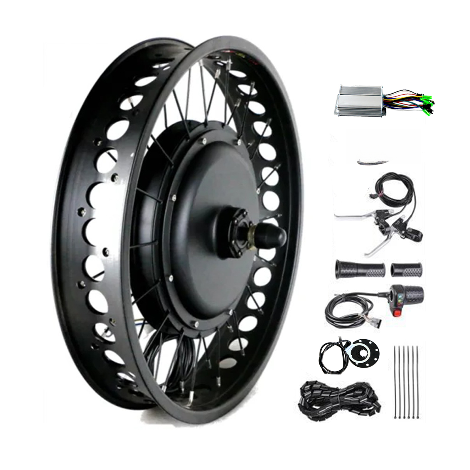 Комплект для преобразования велосипеда в электровелосипед с задним мотором и ободом 48V 1000W, контроллер безщеточный, датчик PAS, тормозные переключатели, обод 20"x4 / 26"x4, dropout 170mm / 190mm, с дисплеем / без дисплея
