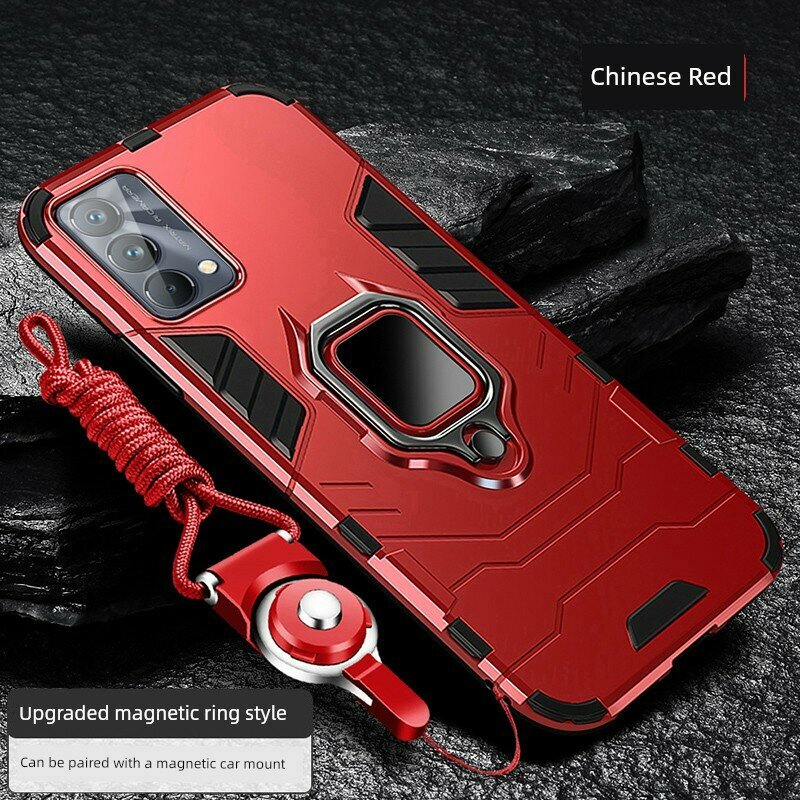 Чехол для realme GT ｍａｓｔｅｒ Explorer с магнитным кольцом, красный, ударопрочный, 1:1 вырез, включая стеклянную пленку