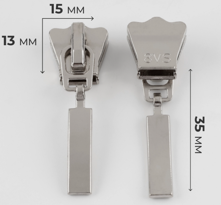 Замок к молнии трактор №8, декор, никель