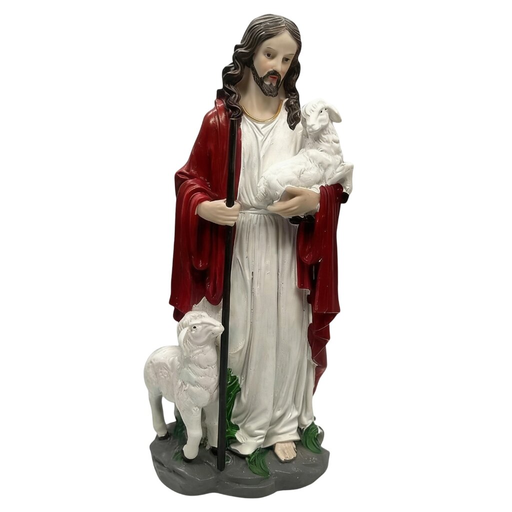 Статуя Иисуса Христа с Ягненком Ручной Росписи, Статуэтка Доброго Пастыря, Современный Христианский Декор Для Дома, Религиозный Подарок