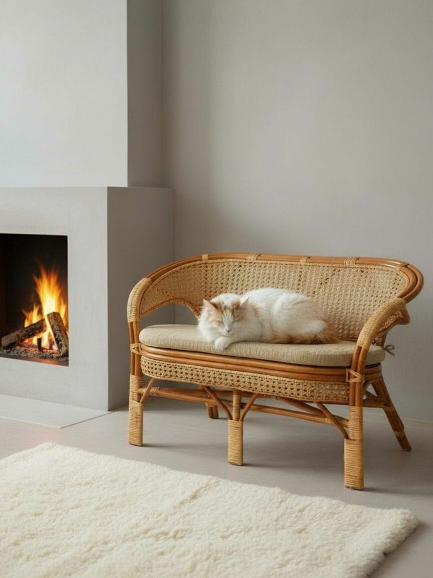 Диван плетёный из ротанга с мягкой подушкой на сиденье