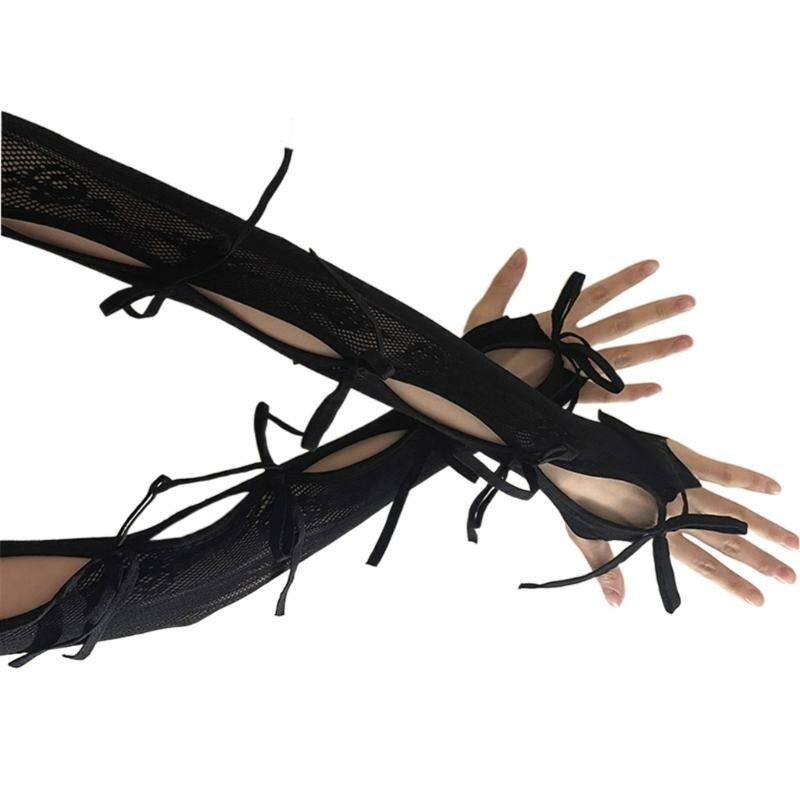 Перчатки, Y2K горячая девушка с Кружевными Полыми Рукавами-Шалью-Черный