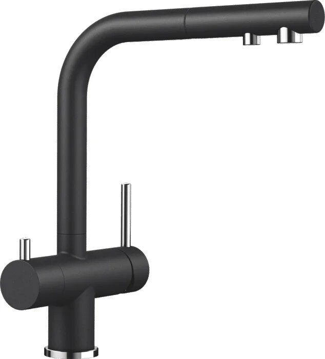 Смеситель для кухни Blanco Fontas-S II Silgranit 525200 с краном для питьевой воды, с поворотным изливом, черный, матовый, однорычажный, с керамическим картриджем