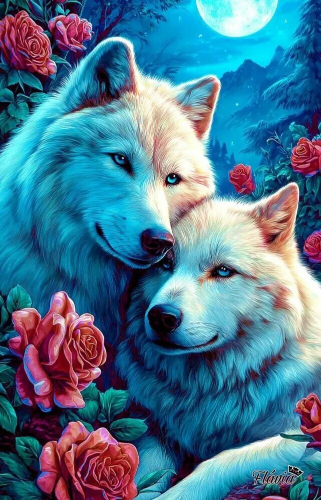 Алмазная Мозаика "Волки В Полнолунии" 40x50 См Алмазная Вышивка / Картина Стразами Подарков / Украшения