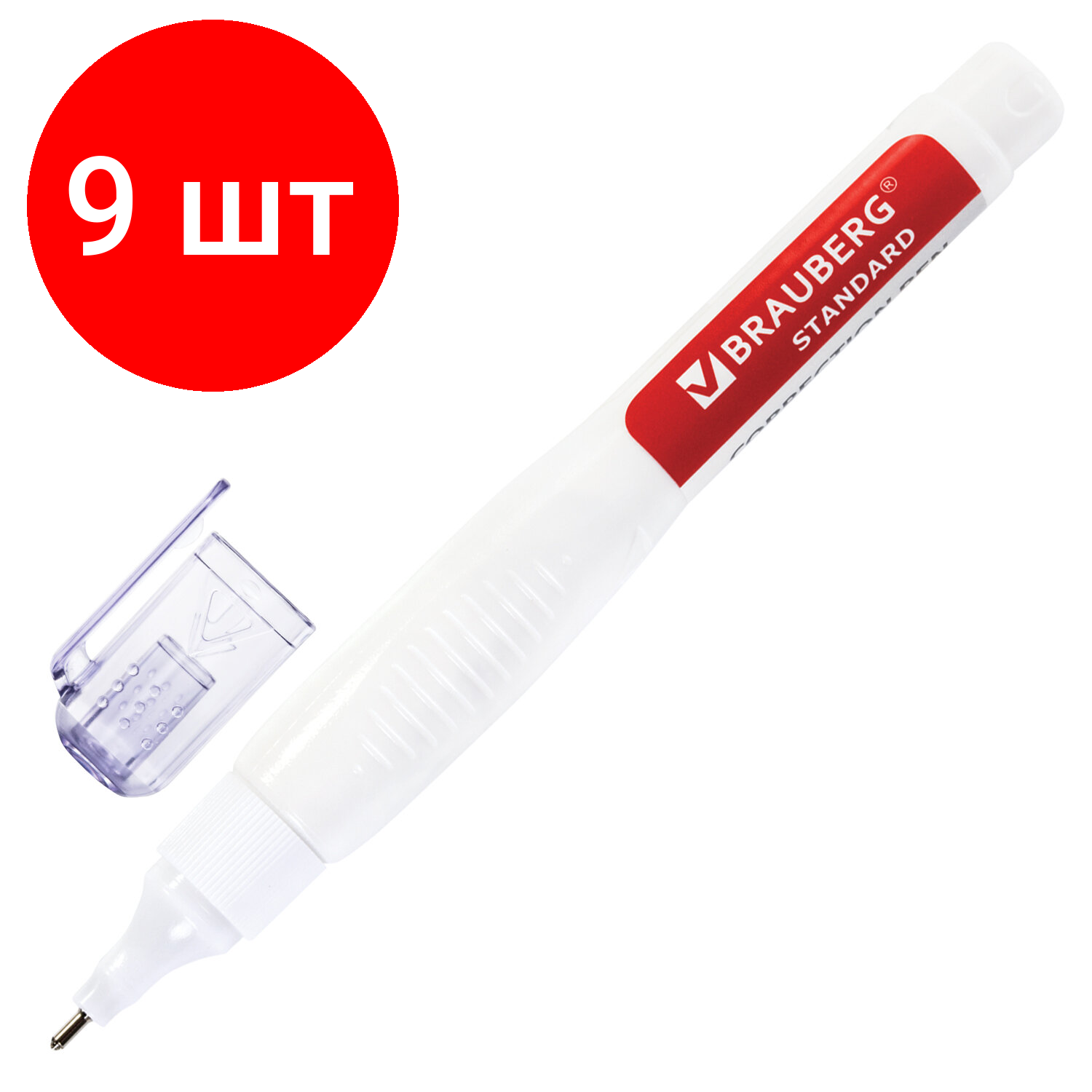 Комплект 9 шт, Ручка-корректор BRAUBERG, 14 мл, металлический наконечник, 226820