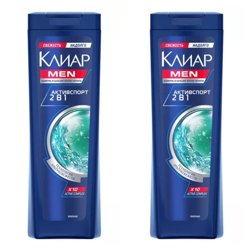 Клиар Men шампунь и бальзам-ополаскиватель против перхоти для мужчин 2 в 1 Активспорт 200мл, 2уп.