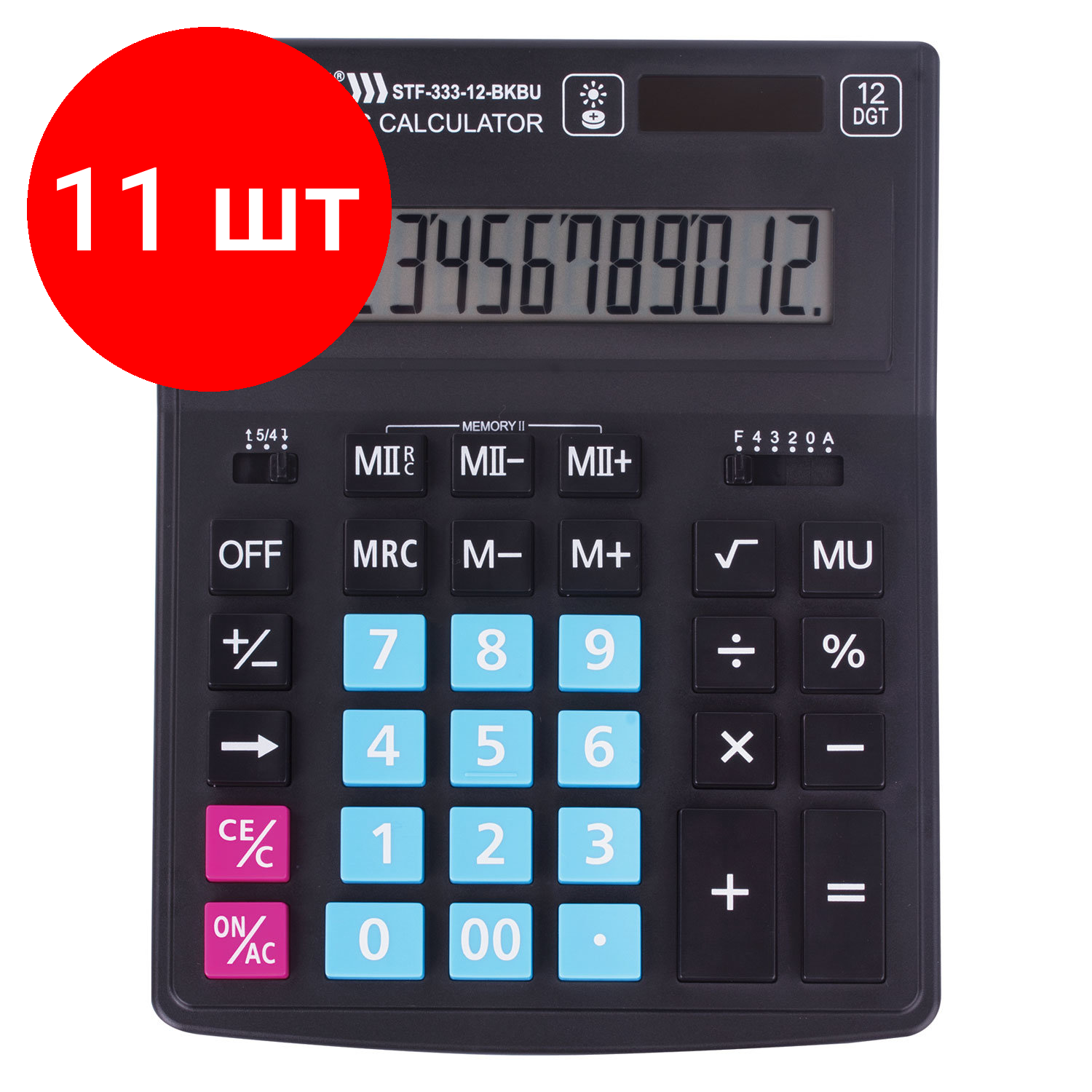 Комплект 11 шт, Калькулятор настольный STAFF PLUS STF-333-BKBU ( 200x154 мм) 12 разрядов, черно-синий, 250461