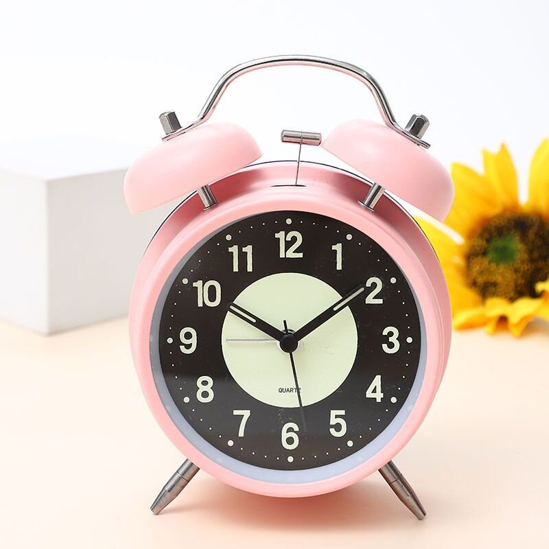 Silent round night light alarm clock with luminous dial for bedroom table brand unknown pink 10*5.5*16cm