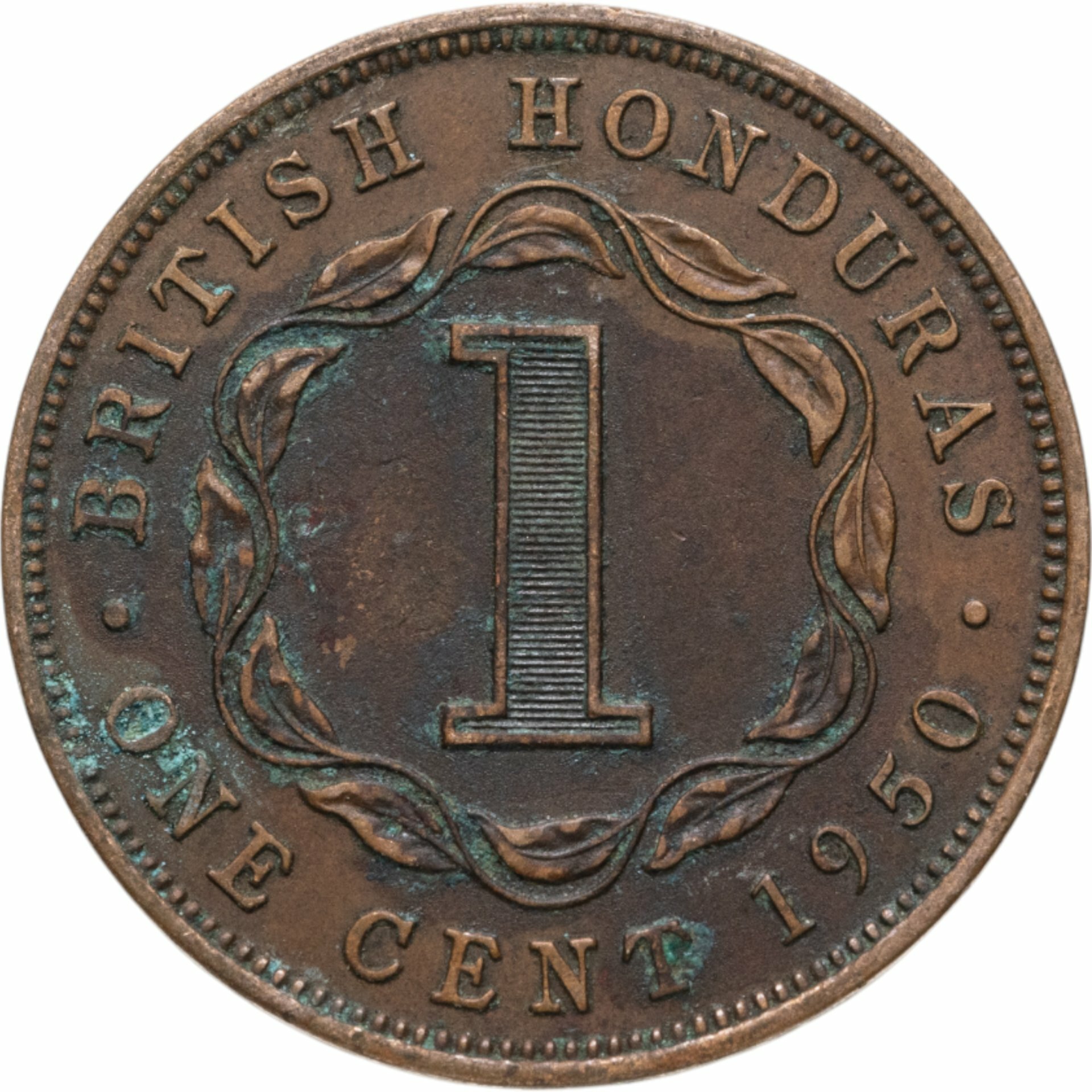 Британский Гондурас 1 цент cent 1950, Бронза, в сохранности XF