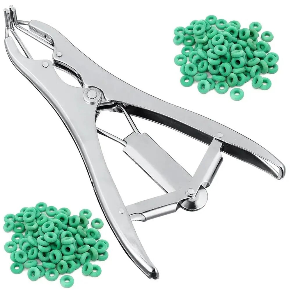 Набор щипцов для кастрации + 200 резиновых колец подходят, Эластратор и резинки для кастрации, баранов, ягнят, овец и др. животных