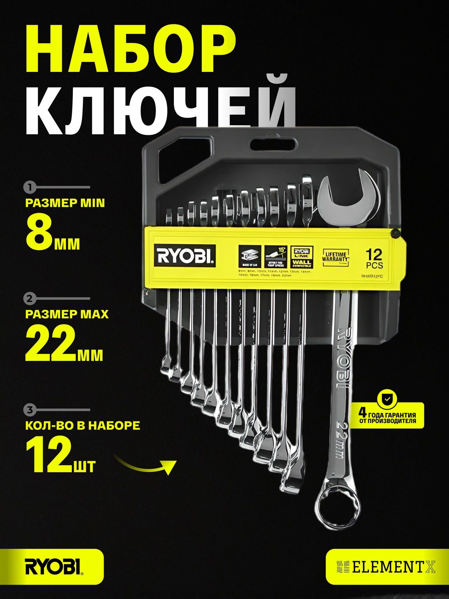 Набор ключей Ryobi RHWR12PC 5132006066