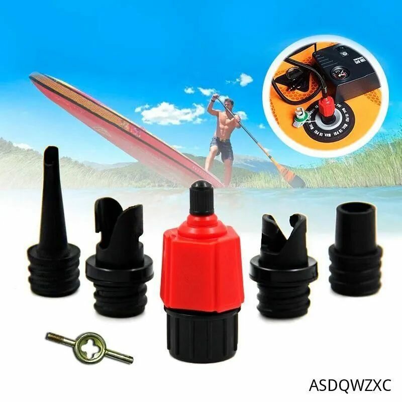 Универсальный адаптер для быстрой накачки лодок ПВХ, SUP досок и каноэ автомобильным насосом с набором насадок под разные клапаны