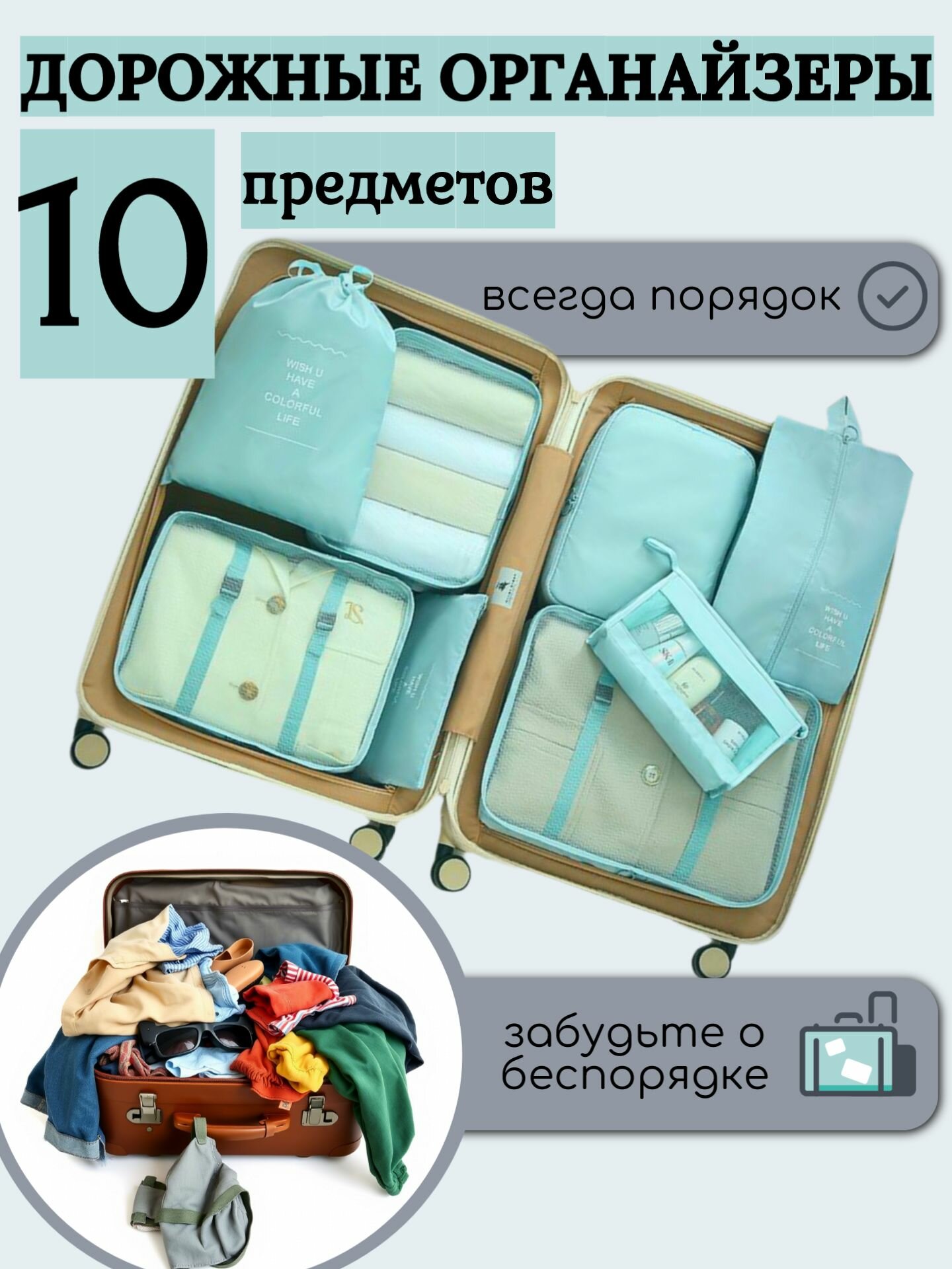 Органайзер для чемодана , бирюзовый — фото 1