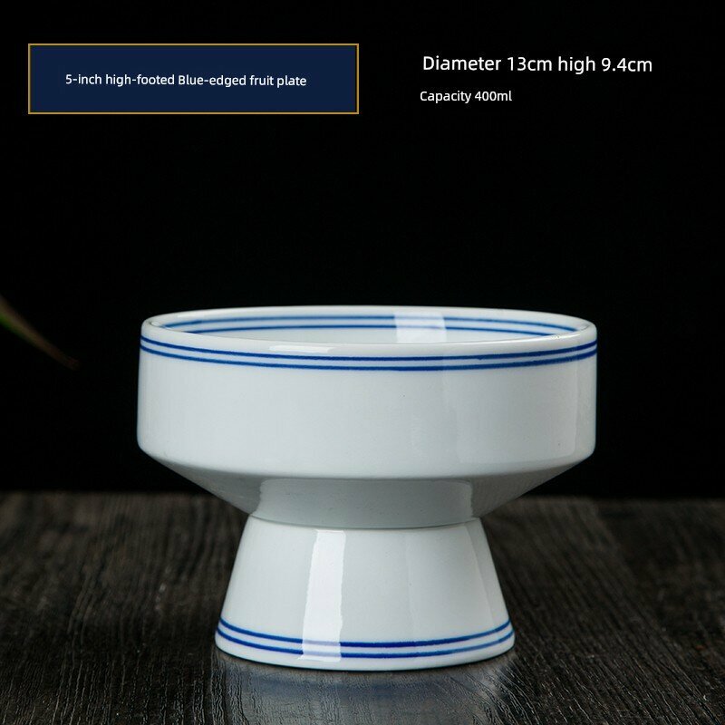 Тарелка для закусок и фруктов с синей каймой из Цзиндэчжэня, высокая тарелка, десертная чаша, китайская высокая тарелка