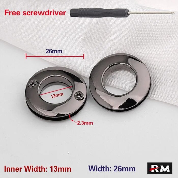 Люверсы с винтом, Аксессуары для сумки из сплава, Застежка, Его также можно использовать для украшения одежды, обуви и головных уборов, Внешний диаметр 26 мм, черный, 2 шт