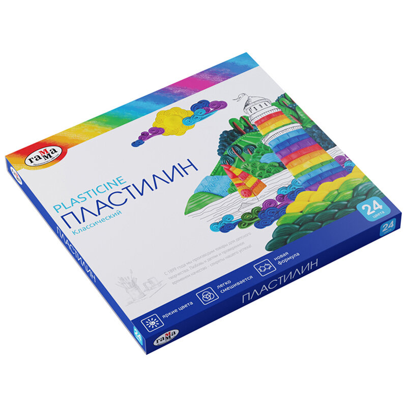 4 шт. Пластилин Гамма "Классический", 24 цвета, 480г, со стеком, картон. упаковка