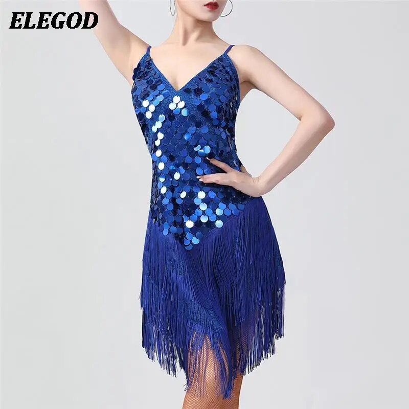 Танцевальное платье с блестками для латины Синий, blue
