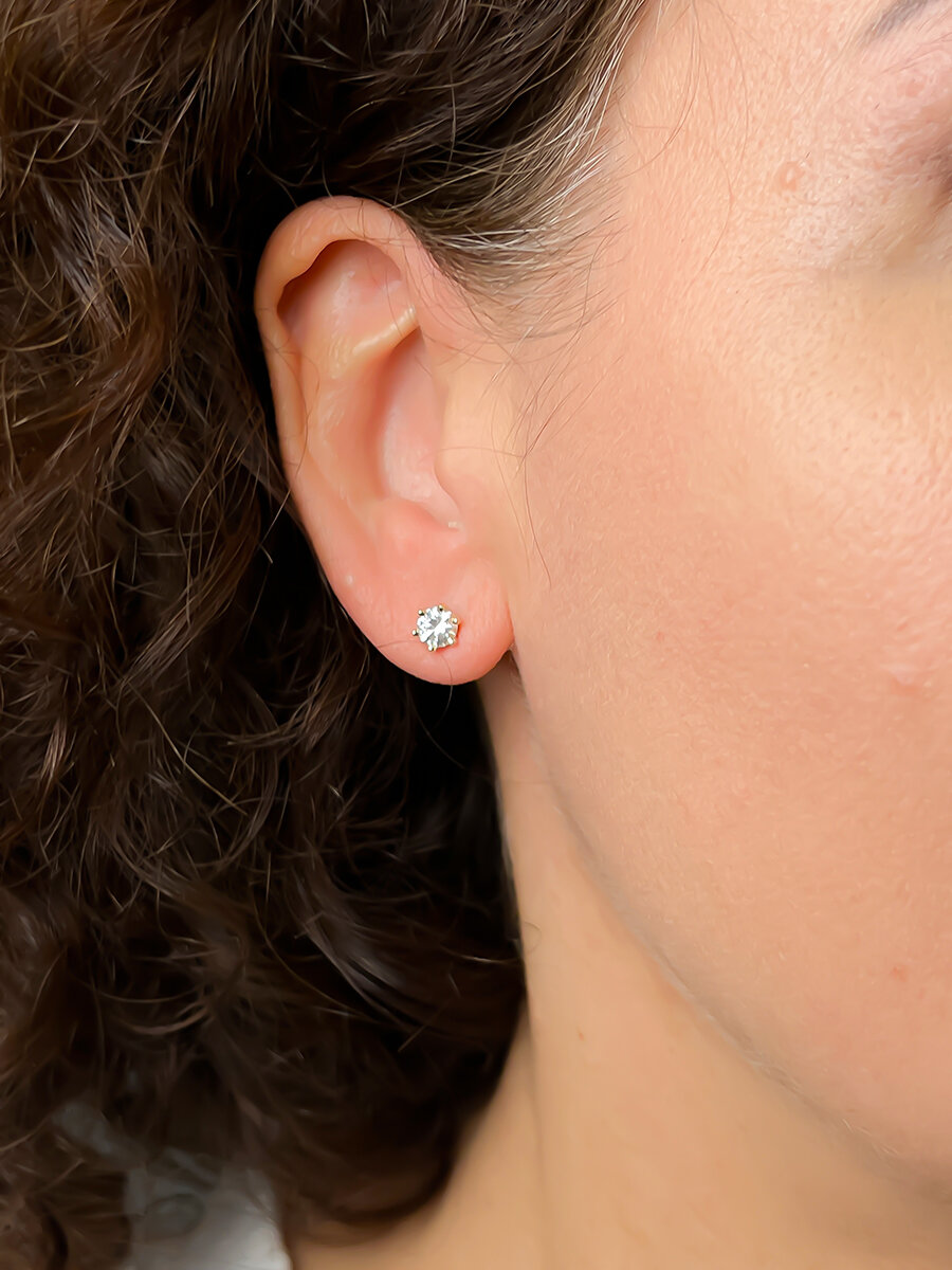 Серьги пусеты, желтое золото, 375 проба, фенакит