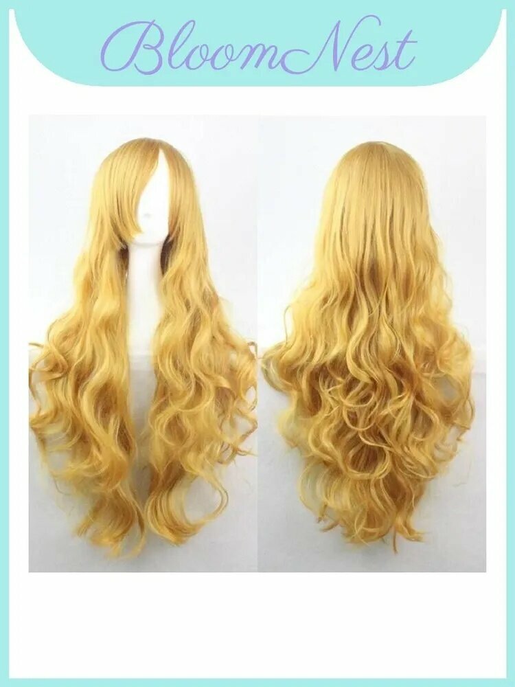 Модный волнистый парик длиной 80 см для потрясающих косплей-образов, желтый кудрявый