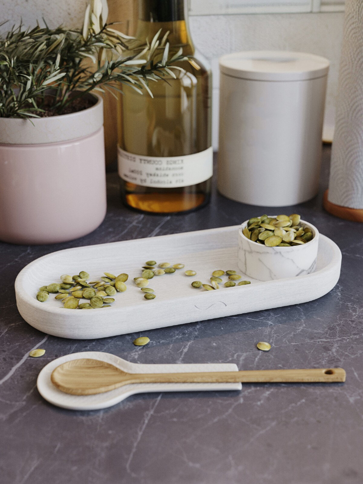 Кухонный деревянный поднос, поднос для сервировки Astrid S, 25х9.5 см, бук, белый