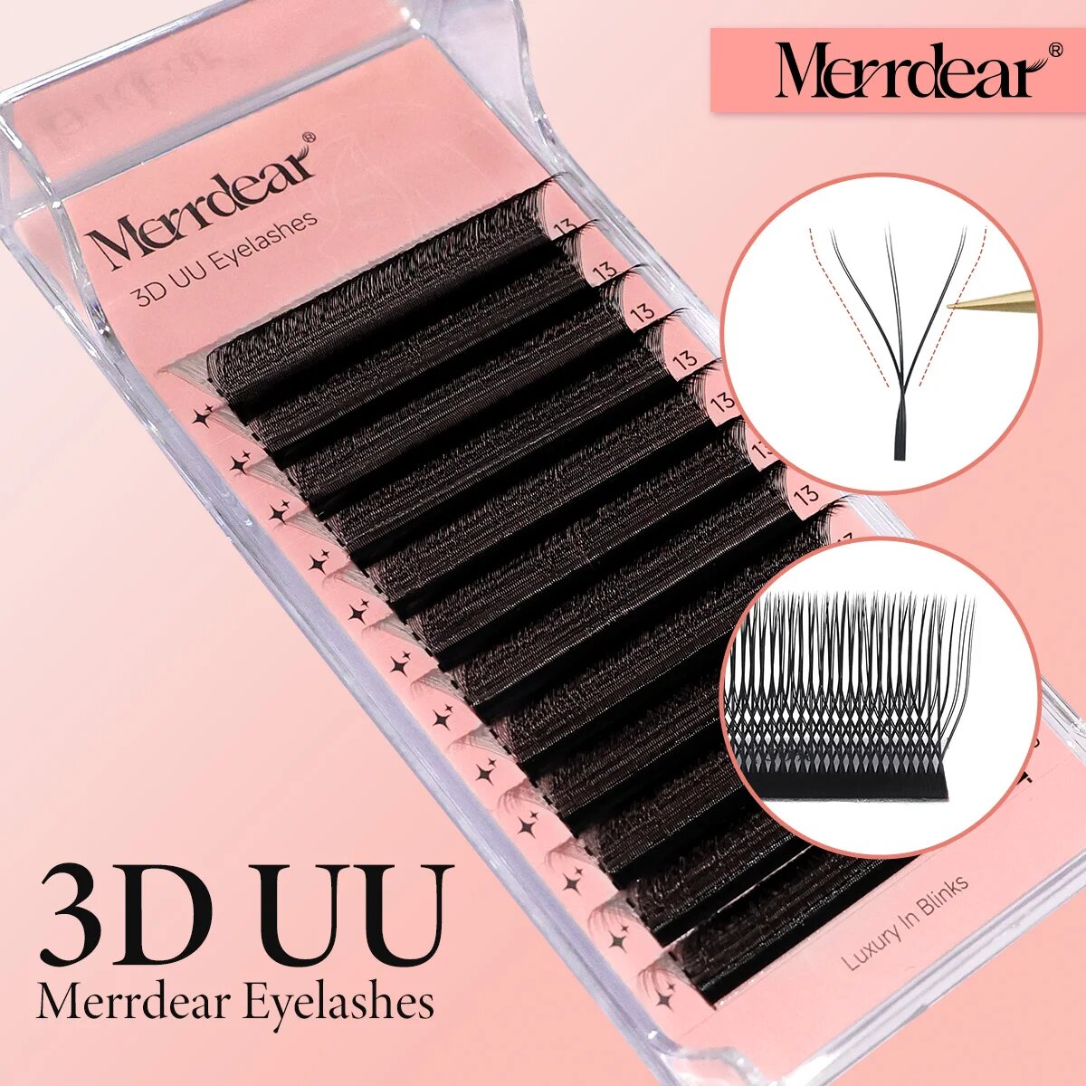 Merrdear 3D UU ресницы D изгиб, 8 мм