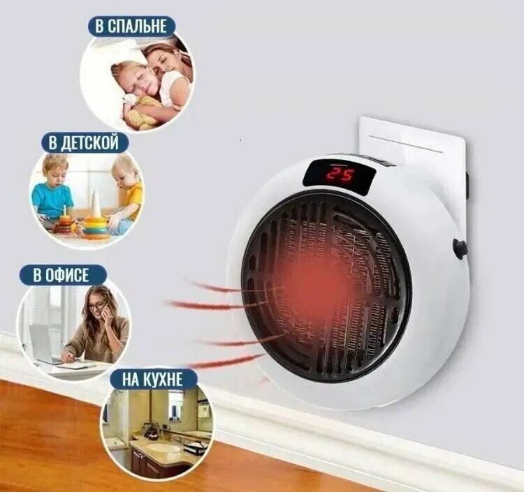 Мини обогреватель Wonder Heater Pro/ Портативный настенный тепловентилятор/ Мини круглый керамический элемент нагревания