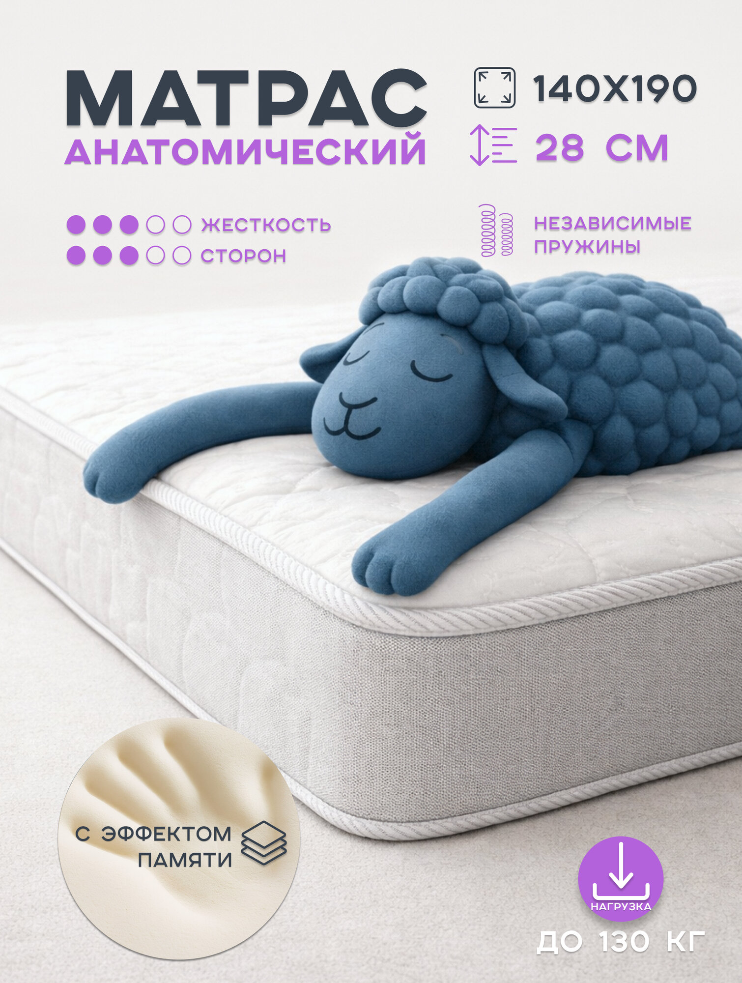 Матрас 140х190 Ортис MEMORY ETALON на независимом пружинном блоке с мемори и кокосом