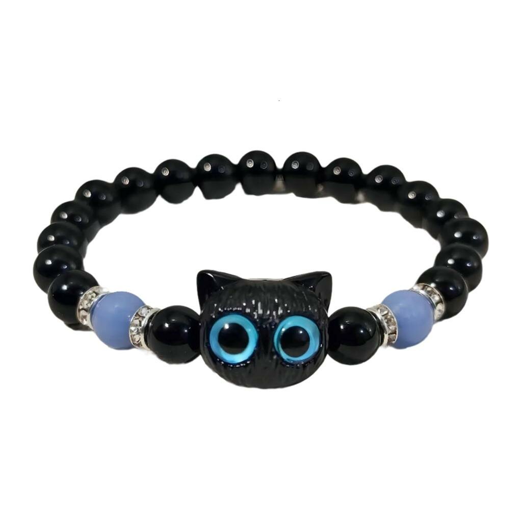 Светящийся браслет с котёнком, черная кошка с голубыми глазами