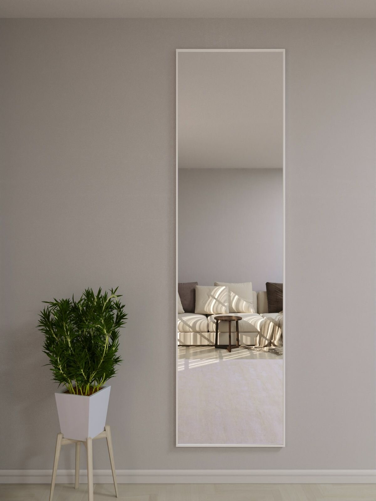 Зеркало настенное 240х70 см. белое в алюминиевой раме интерьерное BLX MIRROR