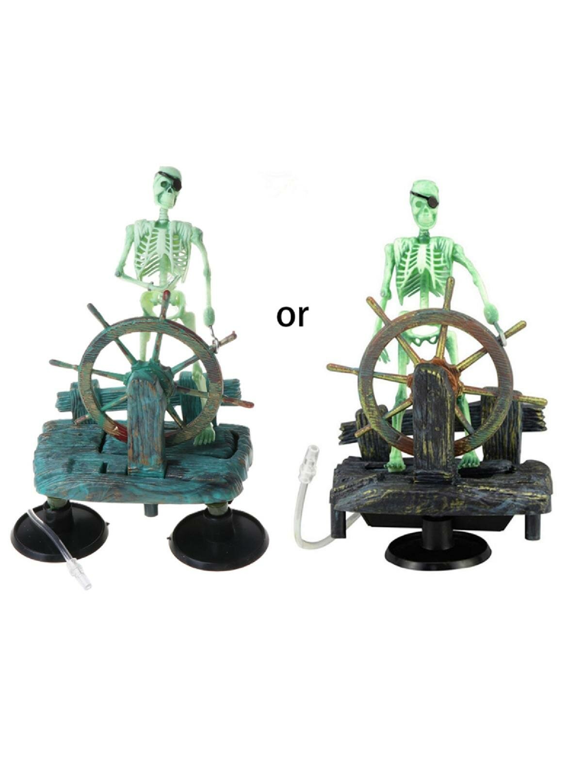 Декор для аквариума Скелет капитана-пирата Безопасен для пресной и морской воды