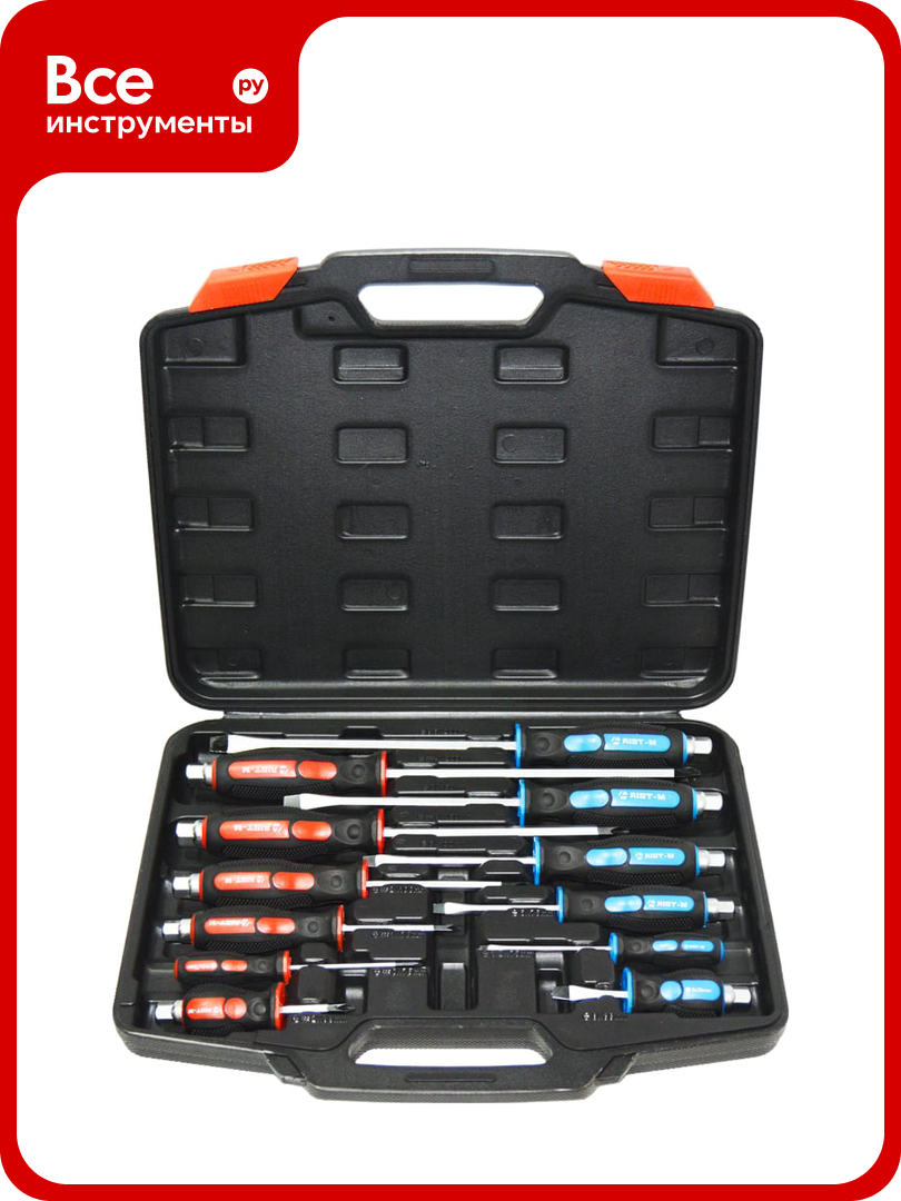 Набор усиленных ударных отверток AIST крестовых PH и шлицевых SL 12 предметов в кейсе 800512-M 00-00026119