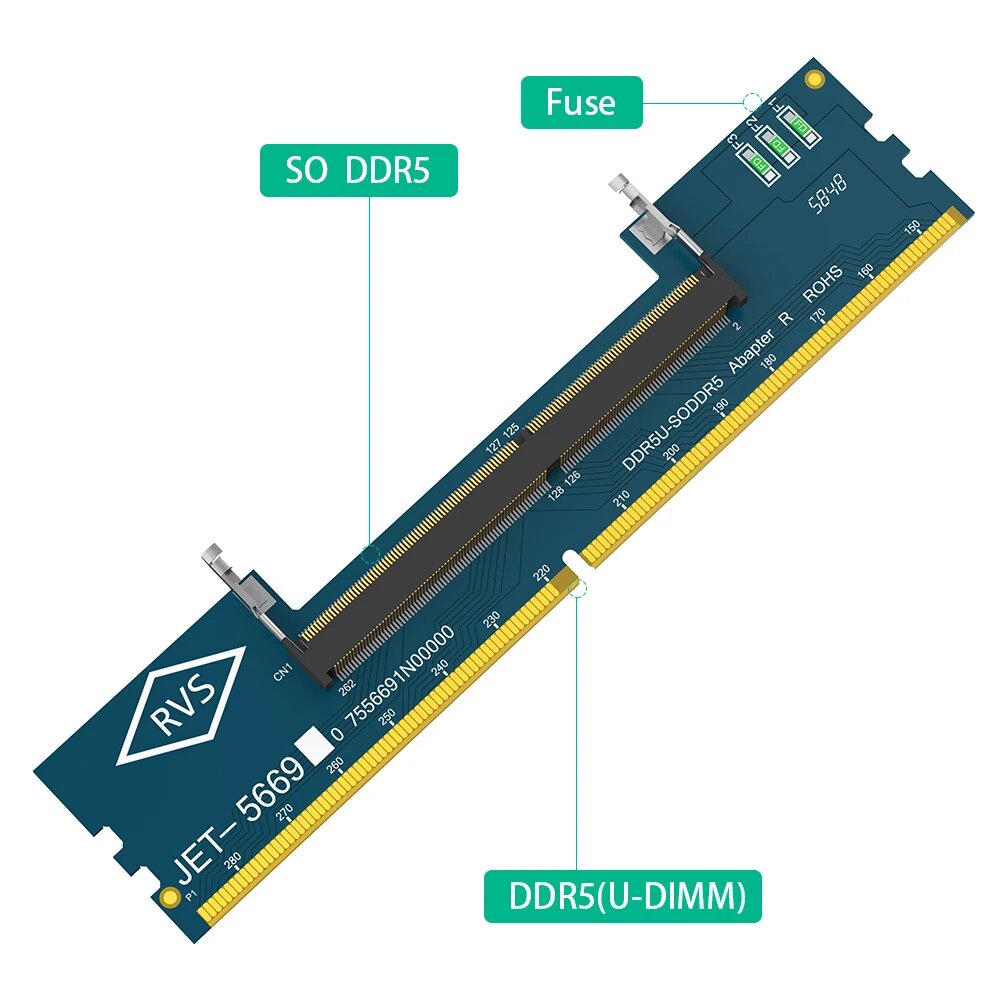 DDR5 SO-DIMM в U-DIMM адаптер, синий