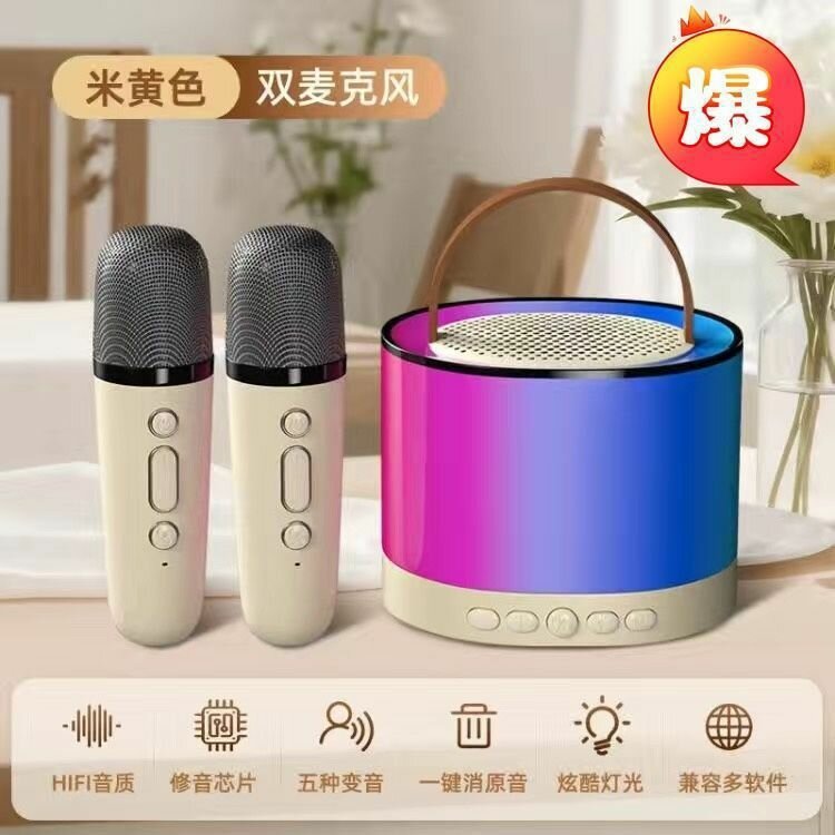 Портативная Bluetooth-колонка K12 для домашнего использования, беспроводная караоке-колонка с микрофоном для пения на открытом воздухе.