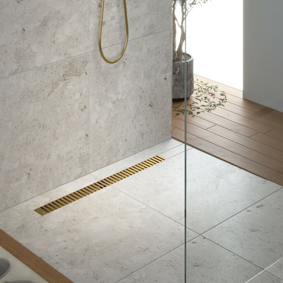 Душевой лоток TIMO Drain System 900 с вставкой "lines", Золото матовое