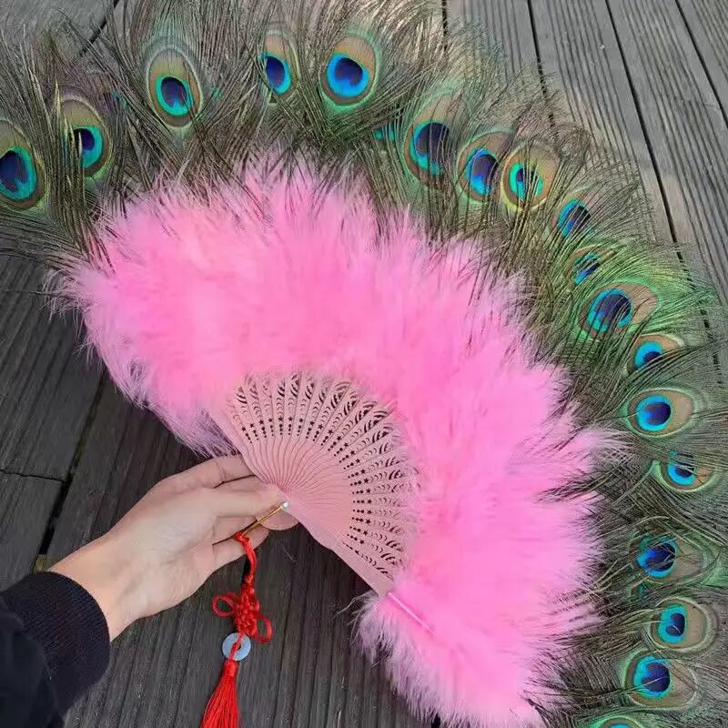 Складной веер с перьями Бирюзовый, Pink