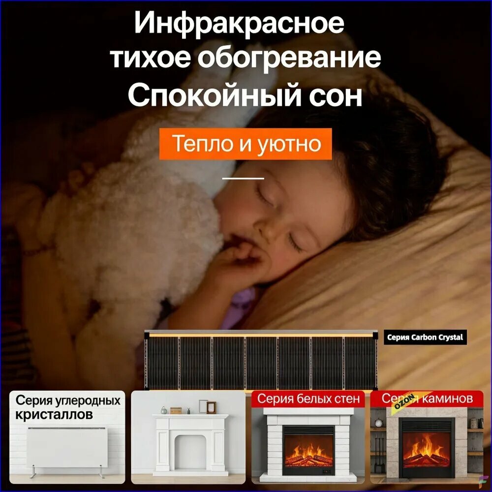 Инфракрасная термопленка премиум для обогрева стен и пола, питание 220В, комплектуется терморегулятором-.