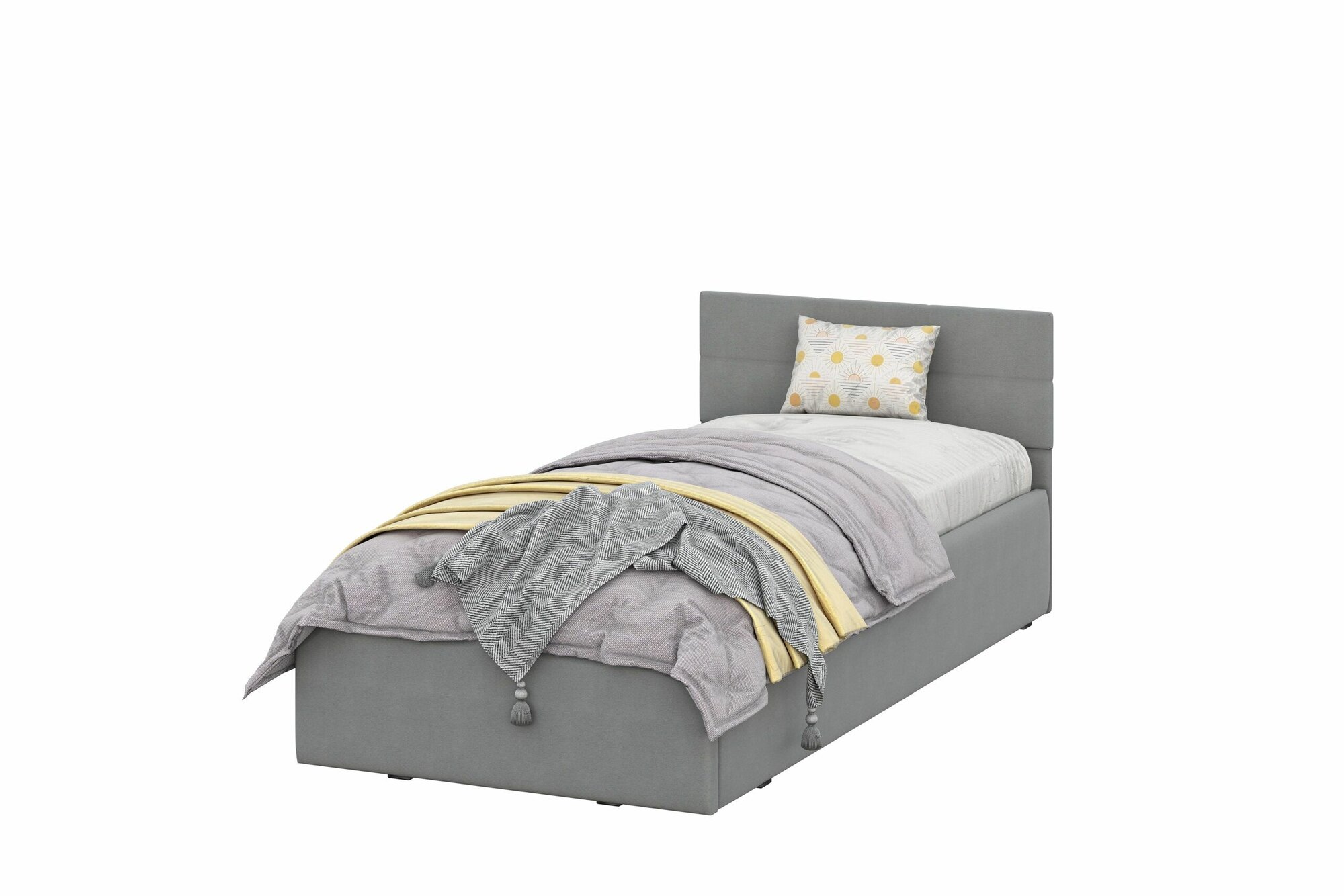 Кровать №4, мягкая, ткань, односпальная 90х200, без ящика, цвет серый