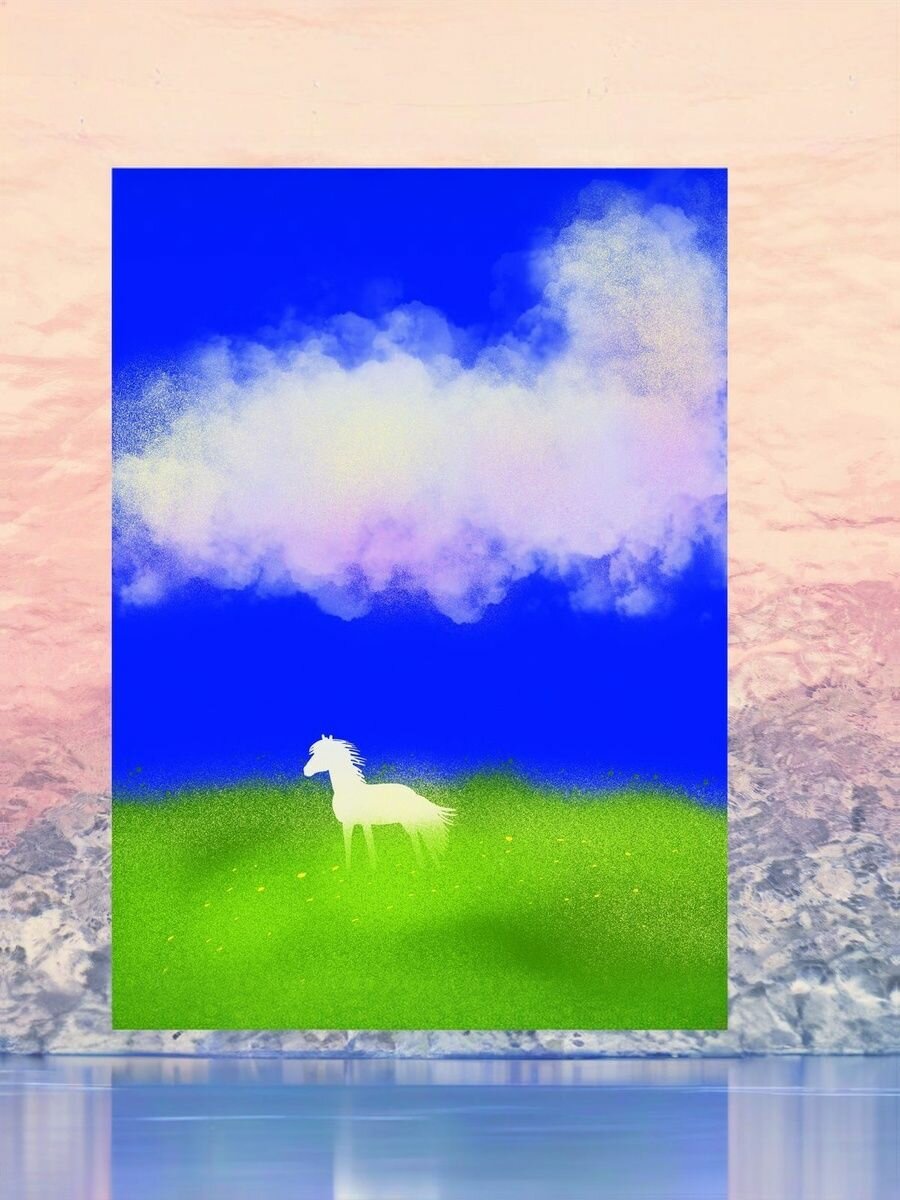 Открытка с конвертом с Днем Рождения и юбилеем. Поздравительная открытка с пейзажем и лошадью