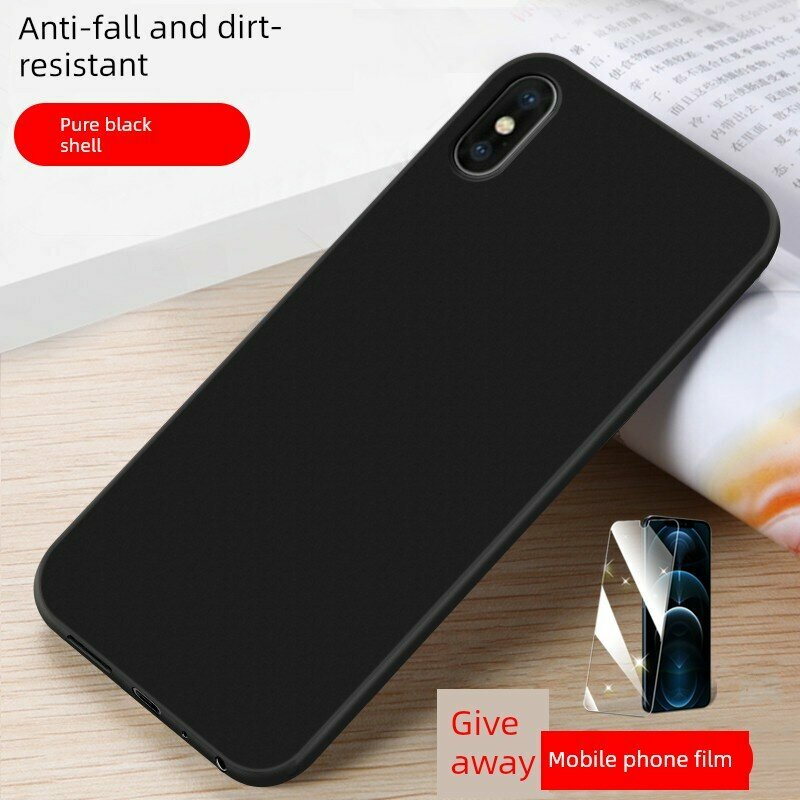 Черный чехол для iPhone X с закаленным стеклом - Защитный одиночный чехол для iPhone X