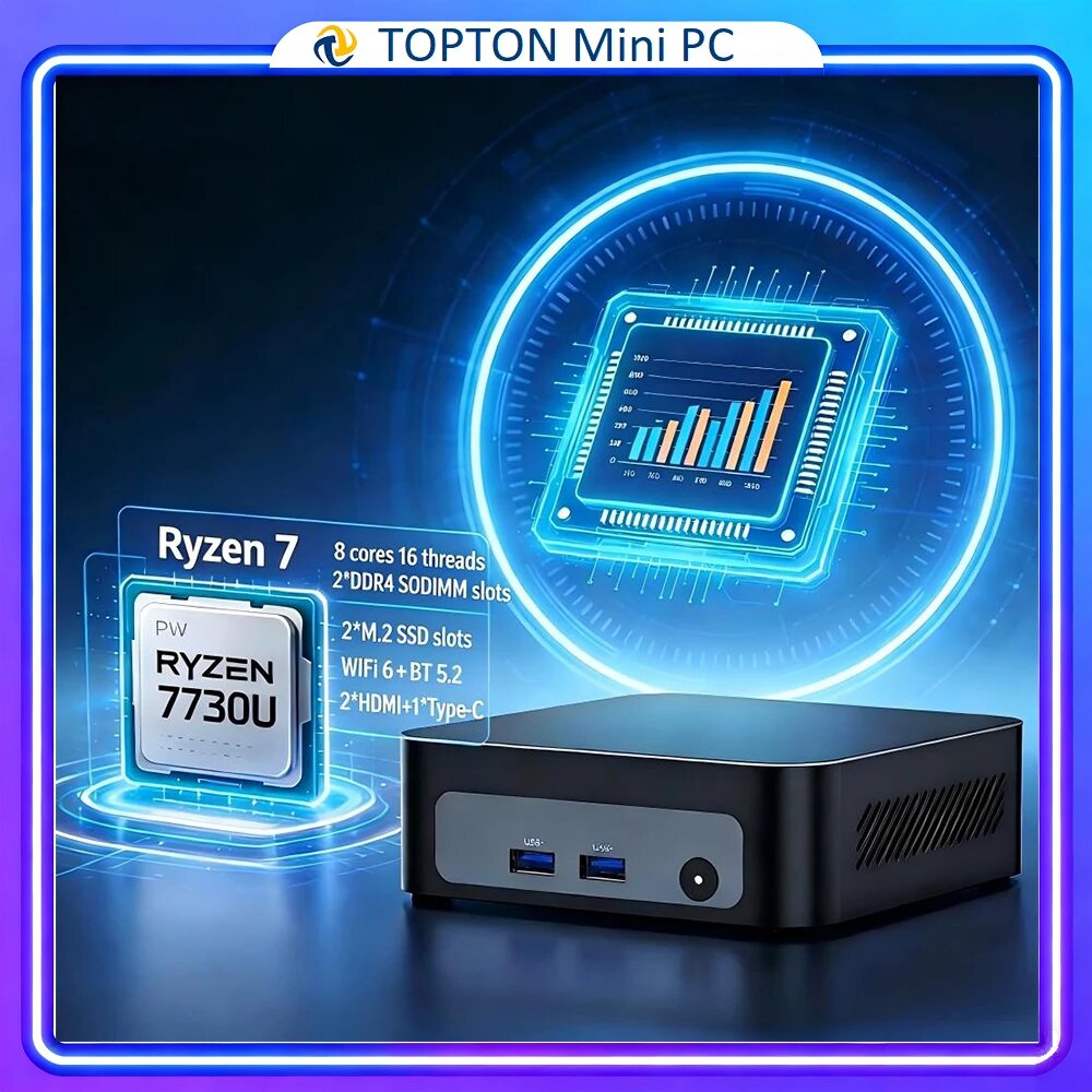 Мини-ПК Topton Metal Palm AMD Ryzen 7 7730U No Ram No Rom No OS, Ryzen 7 5825U