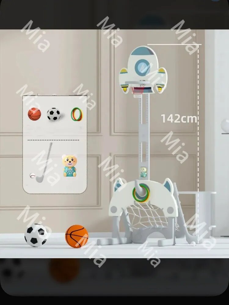 Детская баскетбольная стойка для улицы с футбольными воротами и голосовым аппаратом, белая