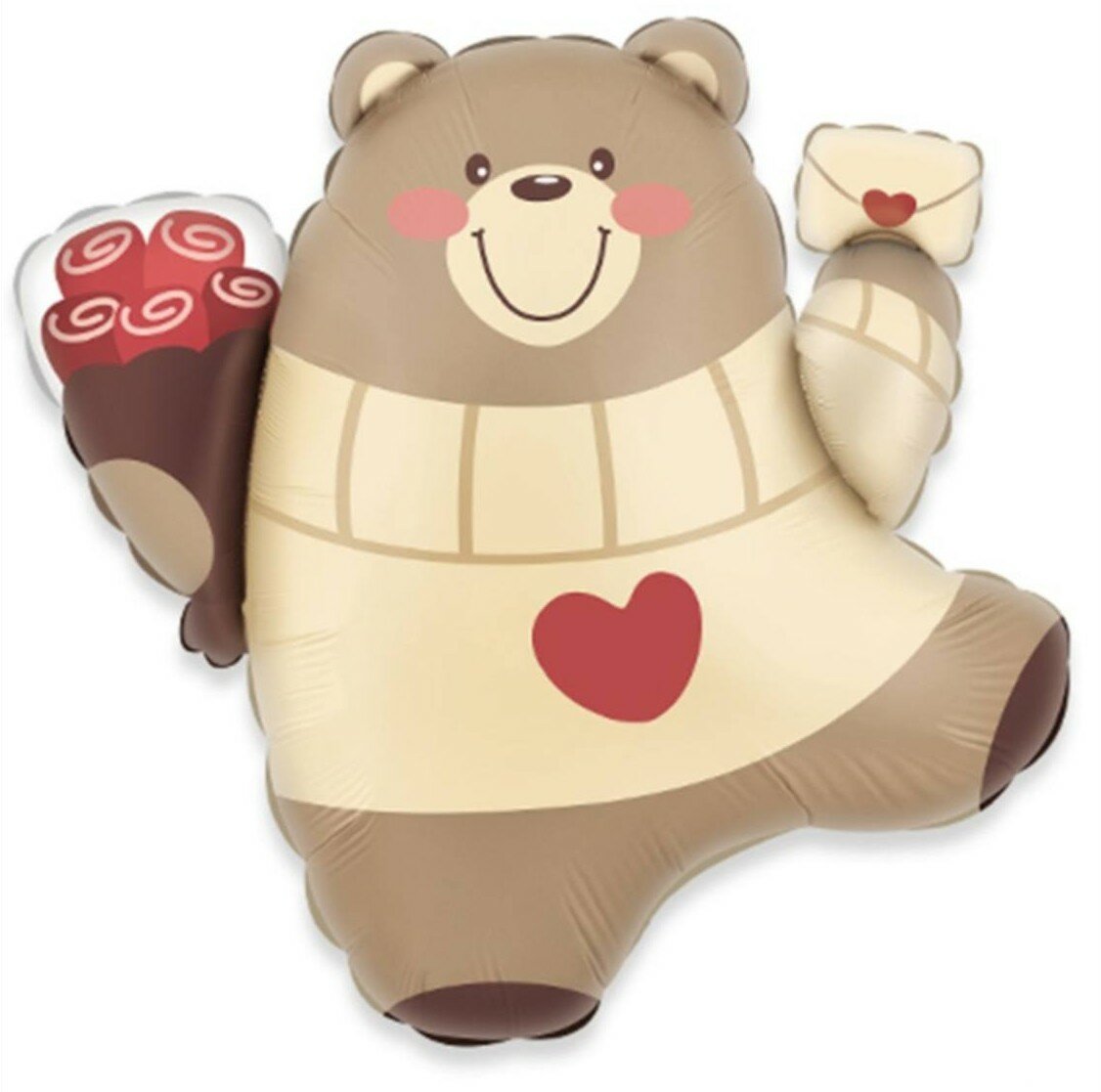 Воздушный шар фольга с гелием "Влюблённый мишка с цветами". Шар валентинка